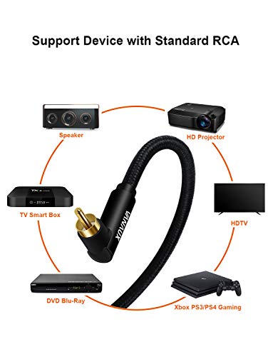 VANAUX 90 Degree RCA Cable Subwoofer Cable Male to Male Digital Coaxial Audio Cable for Home Theater, Sound Bar, TV, PS4, Xbox,and More,Black (10ft/3m)
