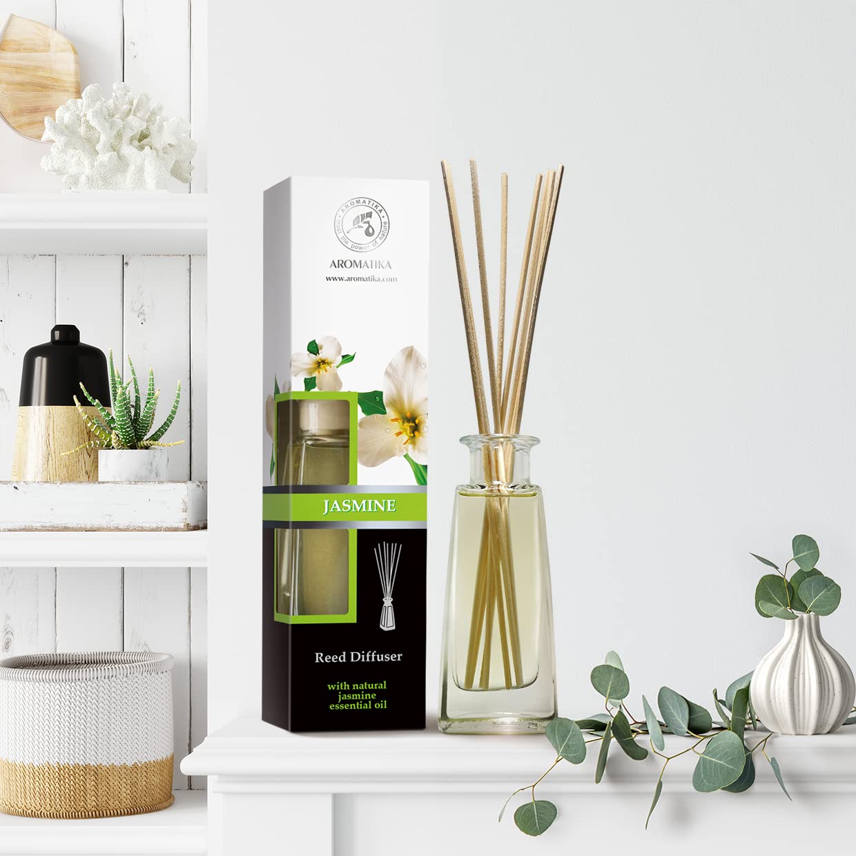Jasmine Reed Diffuser 3.4 Fl Oz (100ml) - Home Fragrance - Air Freshener - Scented Diffuser - Gift - Spa - Home - Office - Boutique - Floral & Long Lasting Aroma - Aromatherapy