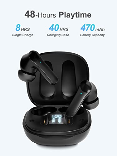 Wireless Earbuds Bluetooth 5.1 Headphones 48Hrs Playtime with LED Digital Display Charging Case, in Ear Earphones Stereo Headset with Mic and Touch Control for iPhone Android SmartPhone Tablet, Black