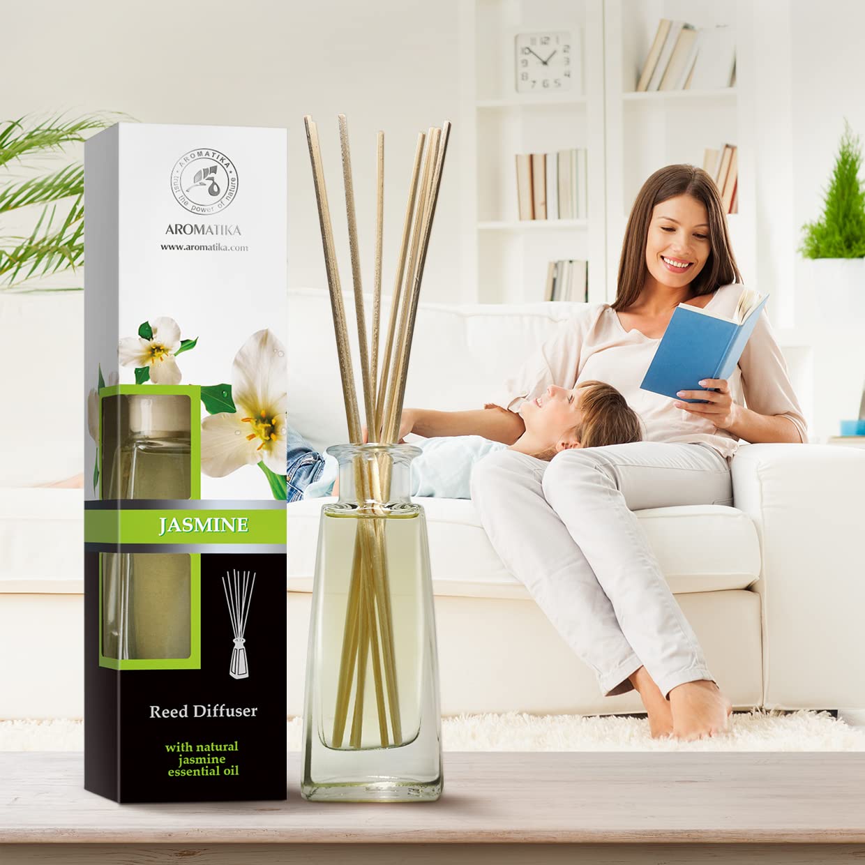 Jasmine Reed Diffuser 3.4 Fl Oz (100ml) - Home Fragrance - Air Freshener - Scented Diffuser - Gift - Spa - Home - Office - Boutique - Floral & Long Lasting Aroma - Aromatherapy
