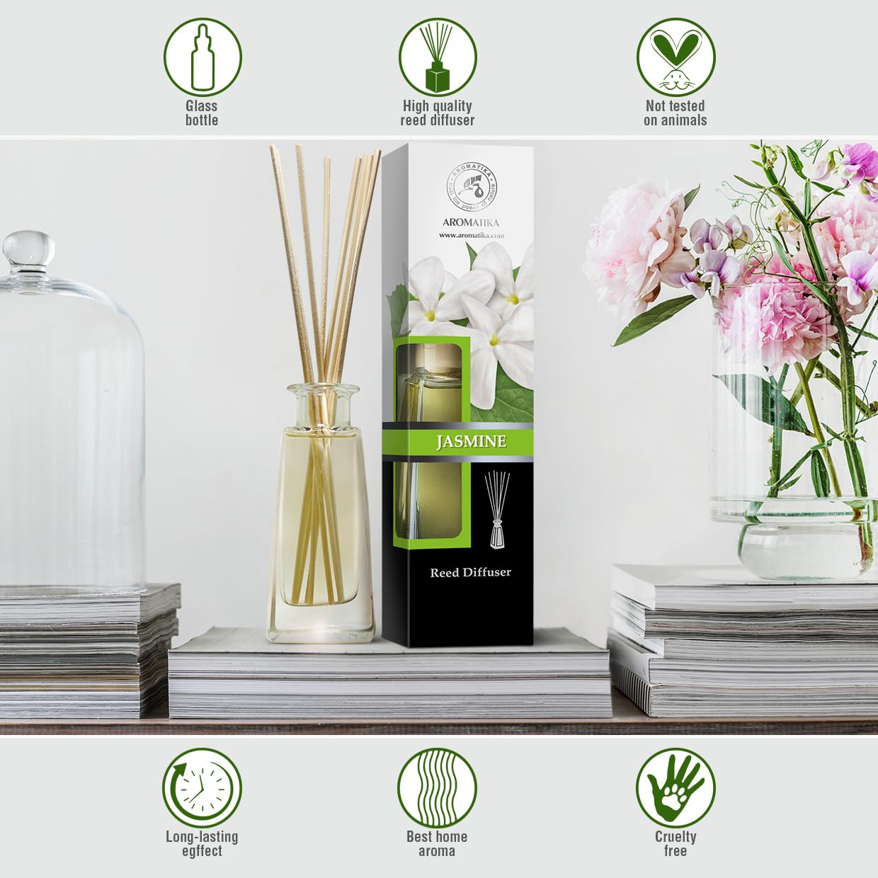 Jasmine Reed Diffuser 3.4 Fl Oz (100ml) - Home Fragrance - Air Freshener - Scented Diffuser - Gift - Spa - Home - Office - Boutique - Floral & Long Lasting Aroma - Aromatherapy