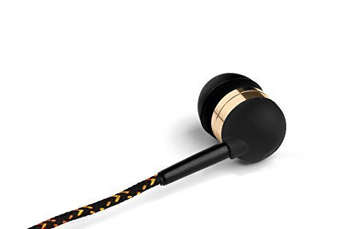 Tweedz Black & Gold Earbuds with Microphone and Controls - Durable, Tangle-Free, Travel Headphones with Long, Braided Fabric Wrapped Cords and Noise Isolating Ear Buds