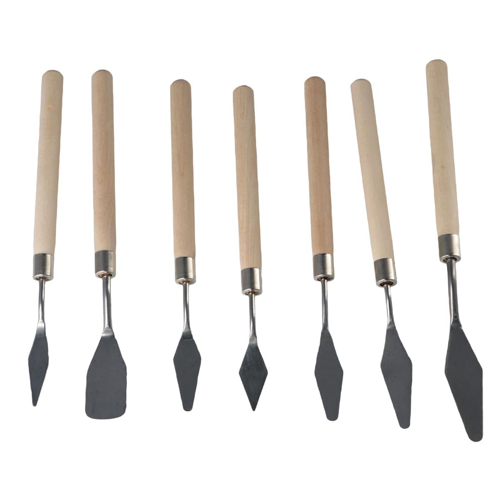 Leadigol 7Pcs Palette Knife Set, Stainless Steel Painting Spatula Wood Handle Oil Paint Knives for Color Mixing, Spreading Acrylic Paint on Canvas