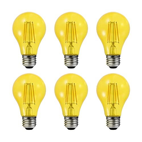 Sylvania LED Yellow Glass Filament A19 Light Bulb, Efficient 4.5W, 40W Equivalent, Dimmable, E26 Medium Base - 6 Pack (41742)