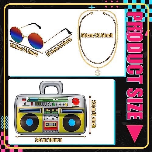 Xtinmee 6 Pcs 80s 90s Costume Hip Hop Outfit Set for Men Funny Rapper Rocker DJ Accessories Kit for Halloween Cosplay Party (Green,Large)