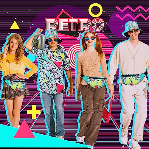 Xtinmee 6 Pcs 80s 90s Costume Hip Hop Outfit Set for Men Funny Rapper Rocker DJ Accessories Kit for Halloween Cosplay Party (Green,Large)