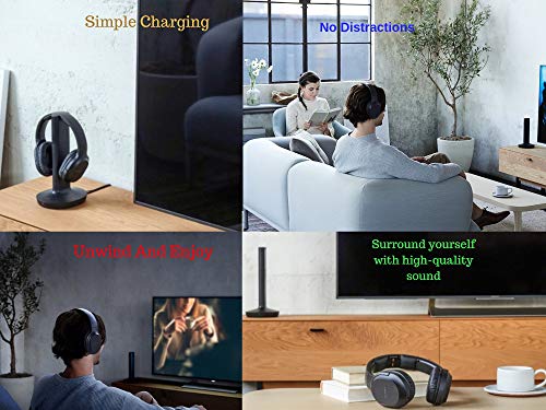 Sony Wireless Headphone & Cable Bundle β Wireless Home Theater Over-Ear Headphones Feature 150-Foot Range, Volume Control, Voice Mode, 20-Hr Battery Life β 6-ft 3.5mm Stereo + NeeGo RCA Plug Y-Adapt