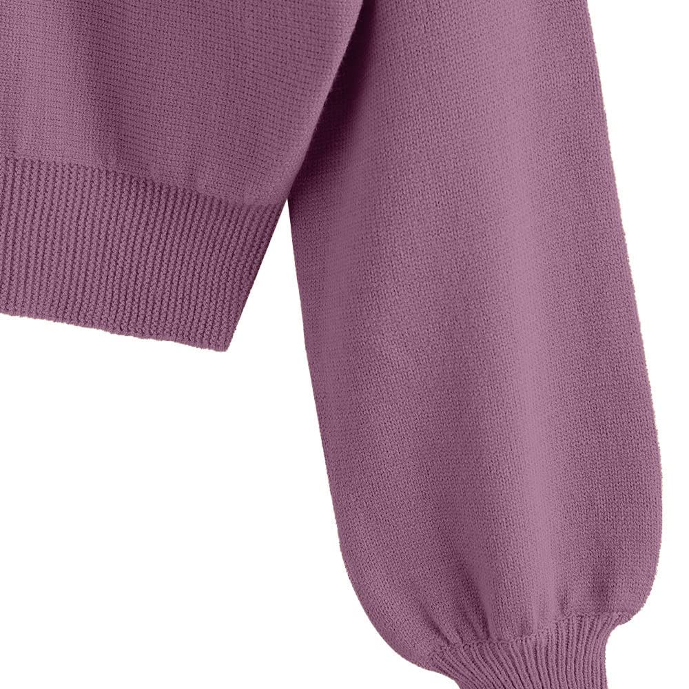 ZAFUL Women's Cropped Sweater V-Neck Long Sleeve Crop Sweater Pullover Jumper Knit Top (1-Red Violet, S)