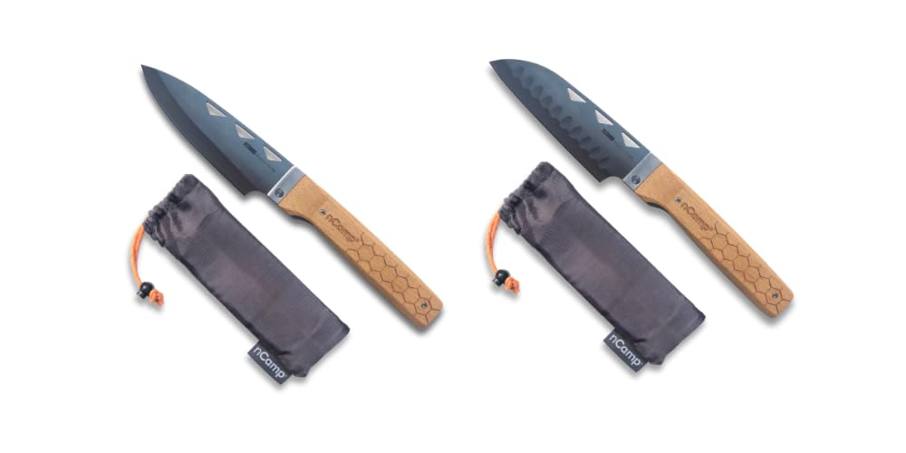 nCamp Food Prep Folding Knife - Premium Chef and Santuko Folding Knife Bundle, Premium-Quality,Compact Outdoor Cooking Knife with 9CR18MOV Steel Blade, wood handle for a comfortable secure grip