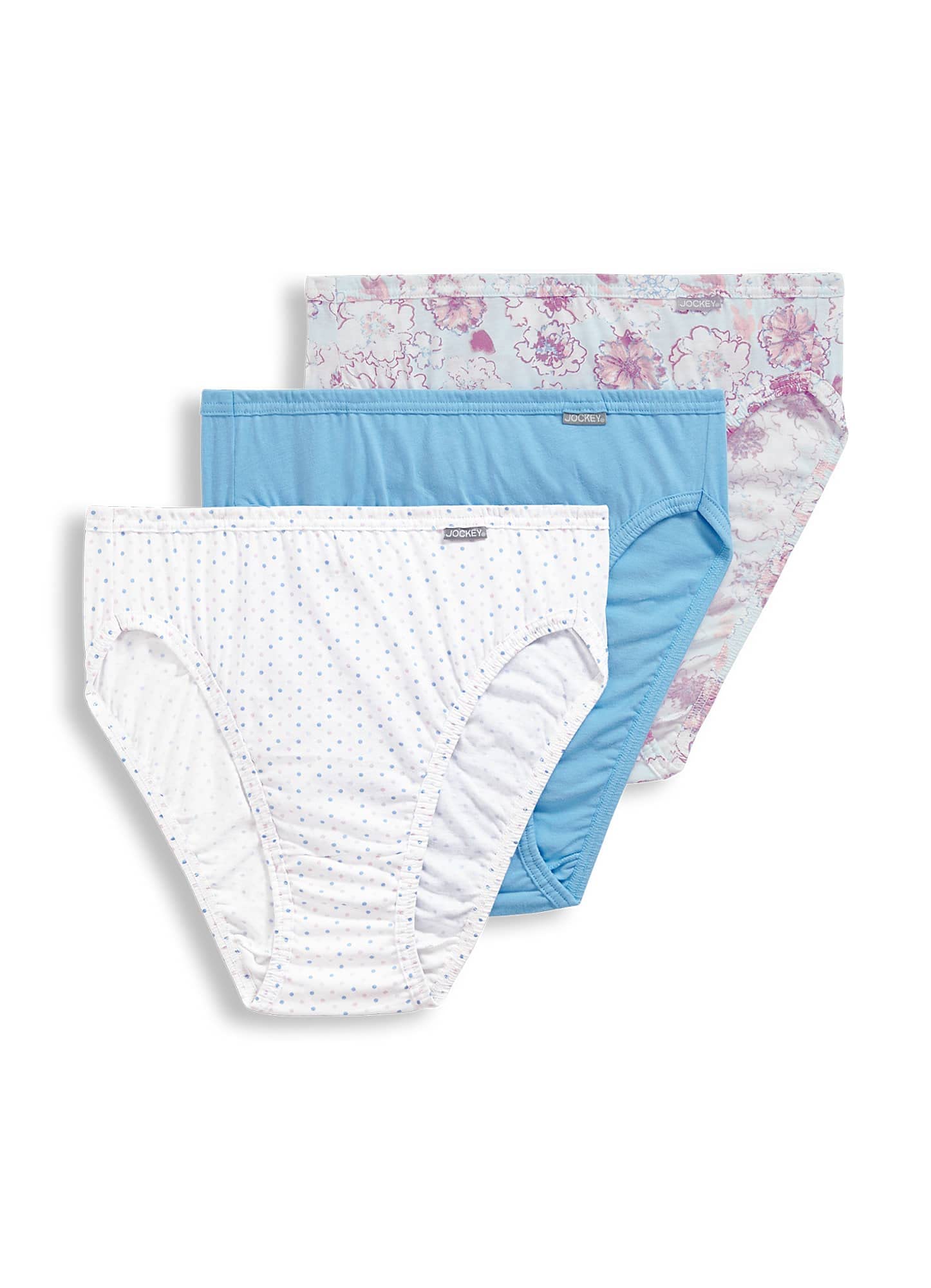 Jockey Women's Underwear Elance® French Cut - 3 Pack Underwear Women Pack, 100% Cotton, Dream Dot/Floral Clouds/Fresh Air Blue, 5