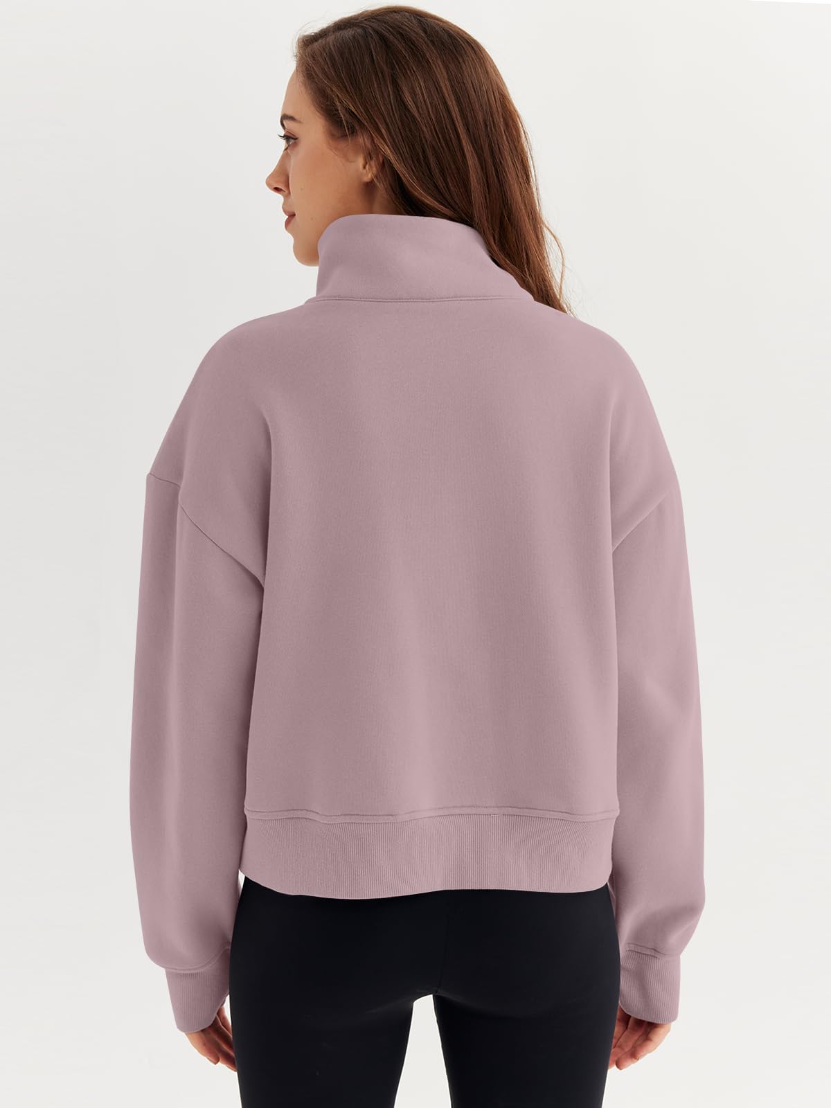 Trendy Queen Womens Half Zip Cropped Pullover Oversized Sweatshirts Fleece Quarter Zipper Hoodies Winter Clothes Sweaters Thumb Hole Darkpink