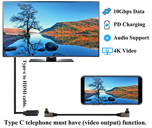 AAOTOKK 90 Degree USB 3.1 Type C Cable Right & Left Angled 3.1 USB Type C Male 4K@60Hz Gen 2 Extension Cable Supports Charging,Data,Audio,Video Cable for Laptop & Tablet & Mobile Phone.(0.3M/1Ft)