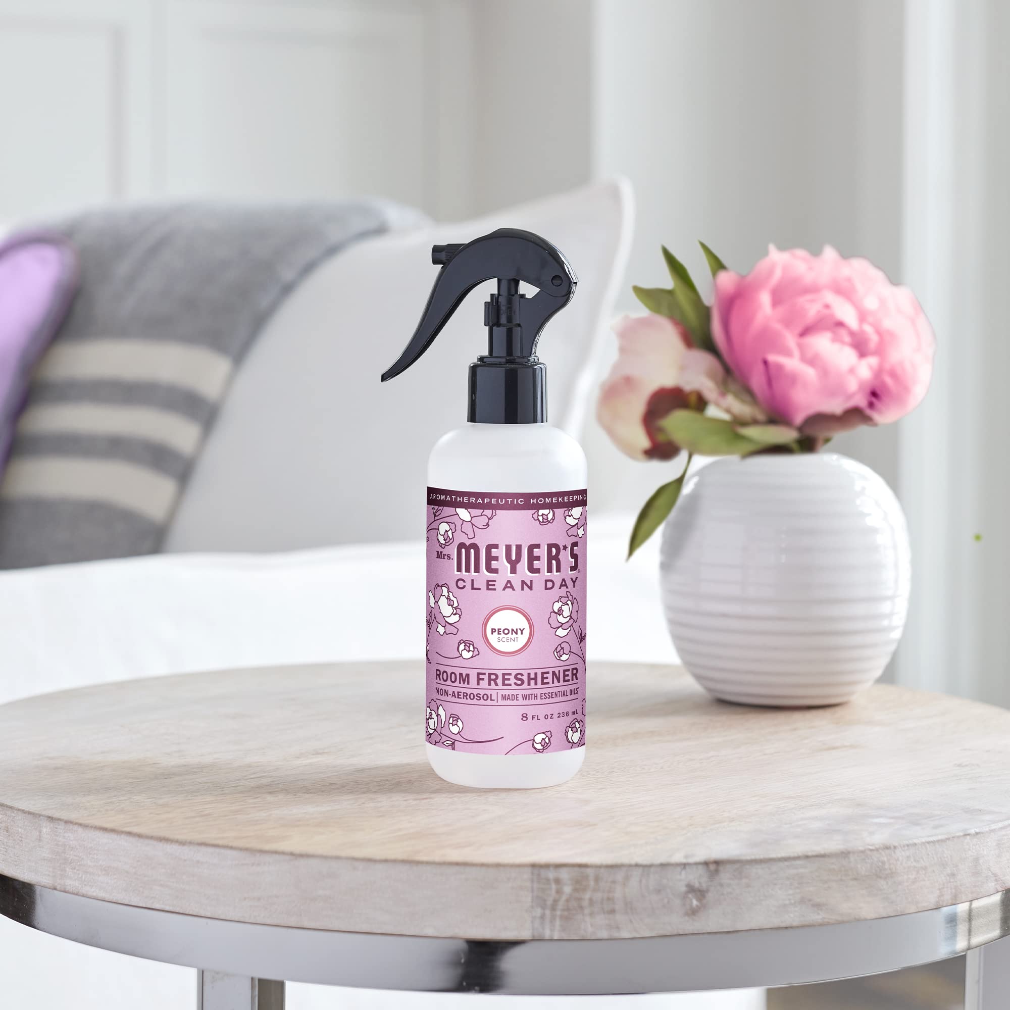 MRS. MEYER'S CLEAN DAY Room and Air Freshener Spray, Non-Aerosol Spray Bottle Infused with Essential Oils, Peony, 8 fl. oz - Pack of 3