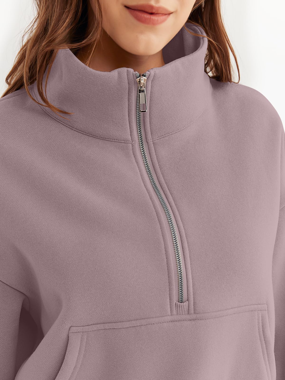 Trendy Queen Womens Half Zip Cropped Pullover Oversized Sweatshirts Fleece Quarter Zipper Hoodies Winter Clothes Sweaters Thumb Hole Darkpink