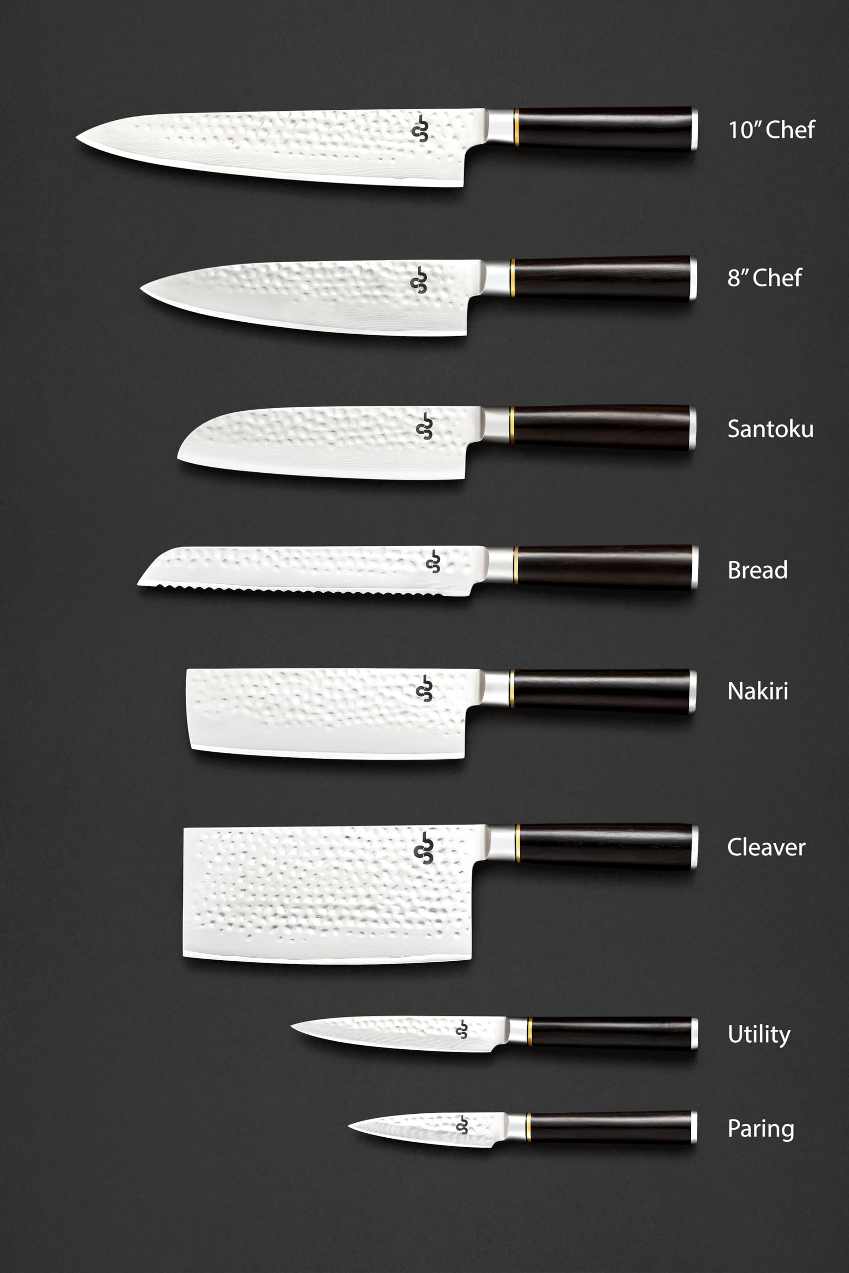 CBC Home- Premium Santoku Knife - 67 Layer Hammered Damascus Steel, Super Sharp, Full Tang, Ebony Wood Handle - Ideal for All Kitchen Tasks- Professional Grade