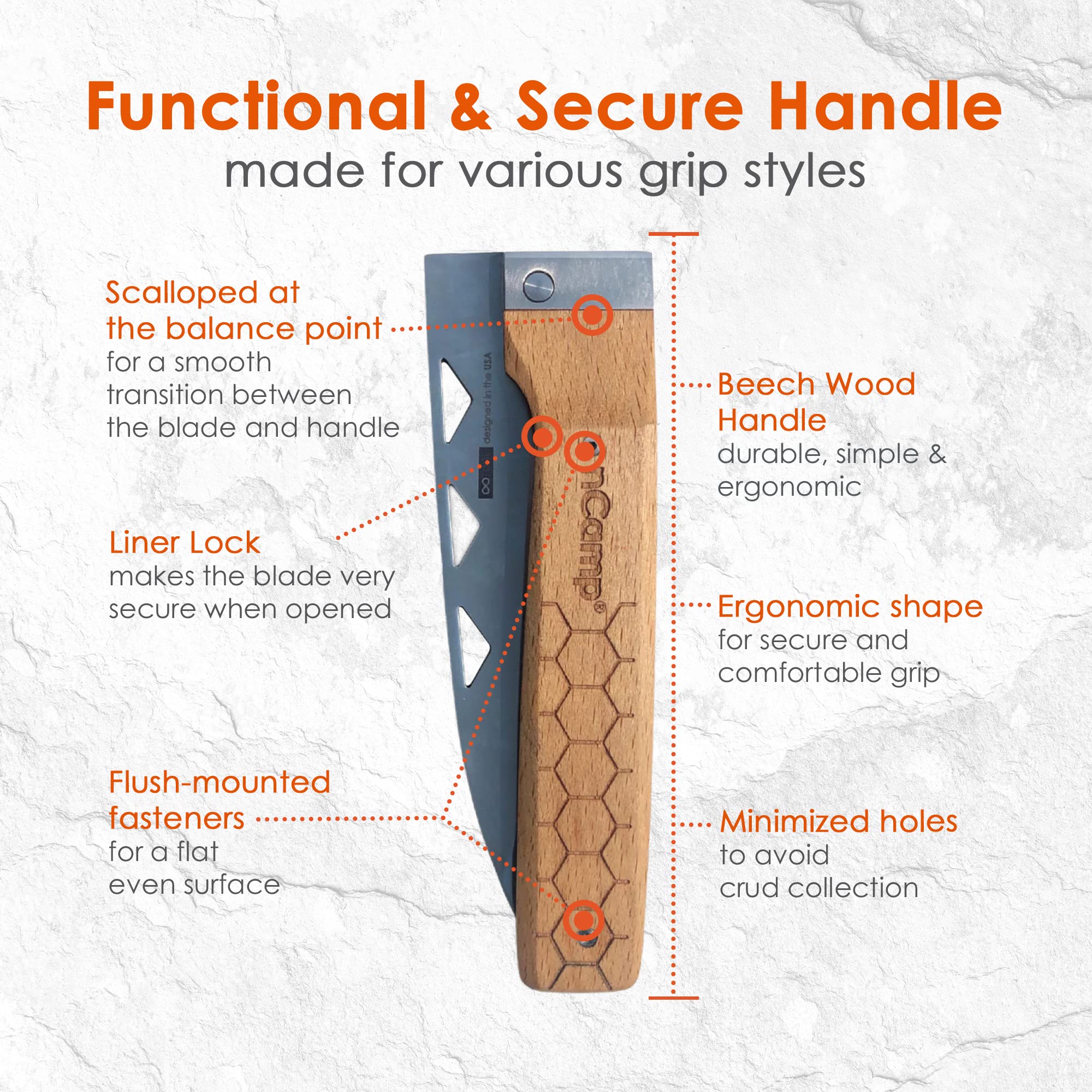 nCamp Food Prep Folding Knife - Premium Chef and Santuko Folding Knife Bundle, Premium-Quality,Compact Outdoor Cooking Knife with 9CR18MOV Steel Blade, wood handle for a comfortable secure grip