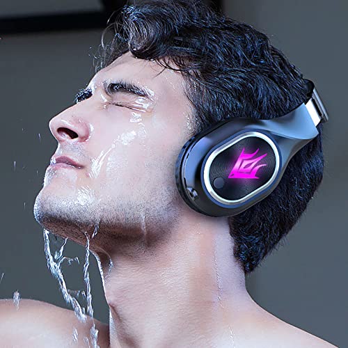 T2 Game Music Head-Mounted Bluetooth Headphone, Bluetooth 5.2 Can Support TF-Card Mode Dual Mode Luminous Headphone,9D Surround HiFi Stereo Sound, for Sports, Driving,Fitness,for iOS Android (Black)