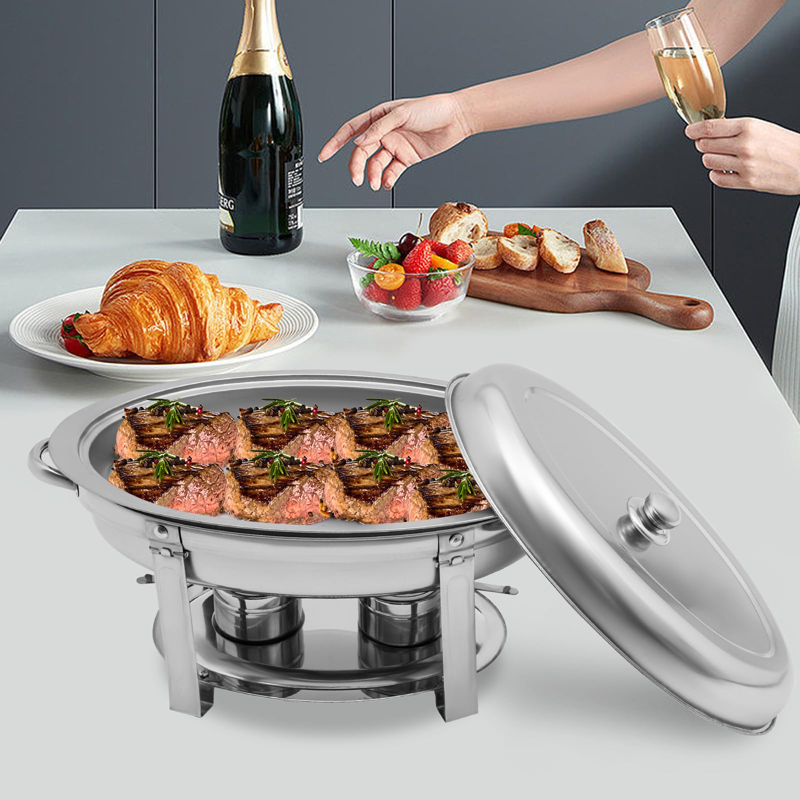 Shikiy 8.45QT Chafing Dish Food Warmer Pan, Stainless Steel Oval Chafers for Catering, Buffet Servers Food Heating Trays Buffet for Dinners, Catering, (Silver)