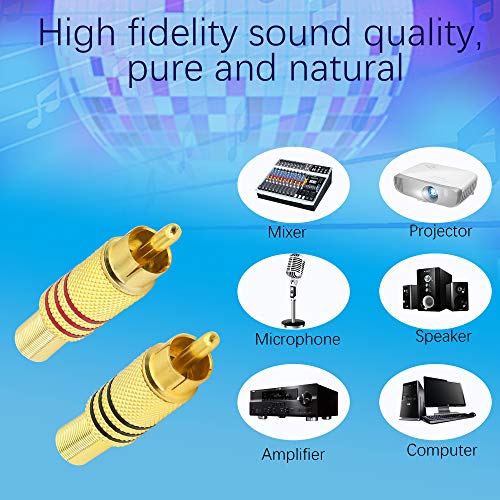 PNGKNYOCN RCA Stereo Connector Plug with Spring Coax Audio Solderless Gold Plated Adapter for Repair Speaker Cables(4-Pack)