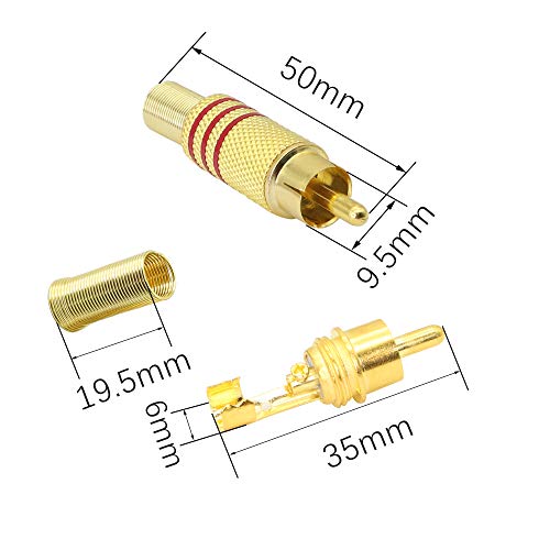 PNGKNYOCN RCA Stereo Connector Plug with Spring Coax Audio Solderless Gold Plated Adapter for Repair Speaker Cables(4-Pack)