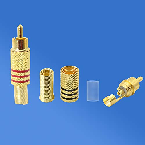 PNGKNYOCN RCA Stereo Connector Plug with Spring Coax Audio Solderless Gold Plated Adapter for Repair Speaker Cables(4-Pack)