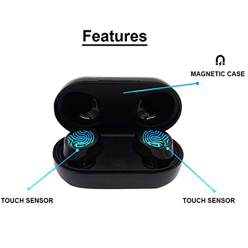 Dualpow Nanobuds Bluetooth 5.0 Wireless Earbuds, True Wireless Headphone Mini in-Ear Headset (Touch Control, 20hrs Playtime, Auto Pairing) Compatible with iPhone, Android, Smartphones (Black)