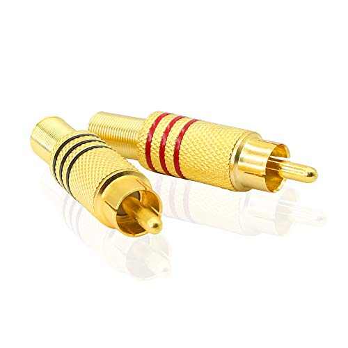 PNGKNYOCN RCA Stereo Connector Plug with Spring Coax Audio Solderless Gold Plated Adapter for Repair Speaker Cables(4-Pack)