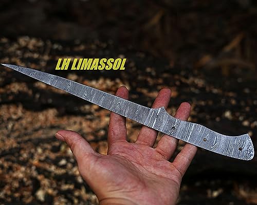 Handmade Damascus Steel Boning Knife Fillet Knife Chef Kitchen Knife with Leather Sheath Wood Handle 14" Blank blades knife making kit (BLANK BLADE)