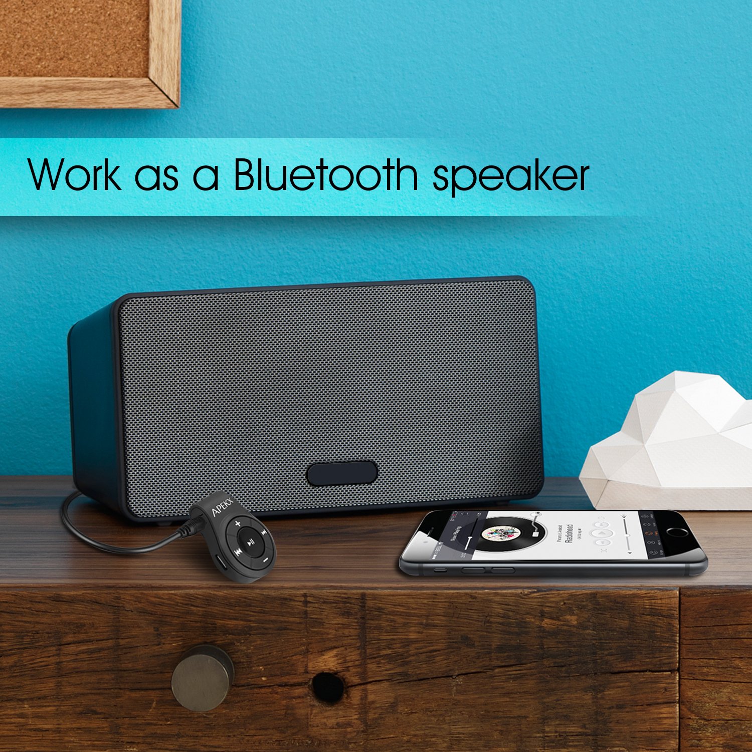 APEKX Clip Bluetooth Audio Adapter for Headphones, Headset, Speaker, Wireless Receiver with MIC for Hands-Released Call and Music