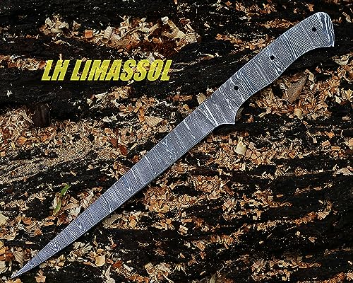 Handmade Damascus Steel Boning Knife Fillet Knife Chef Kitchen Knife with Leather Sheath Wood Handle 14" Blank blades knife making kit (BLANK BLADE)