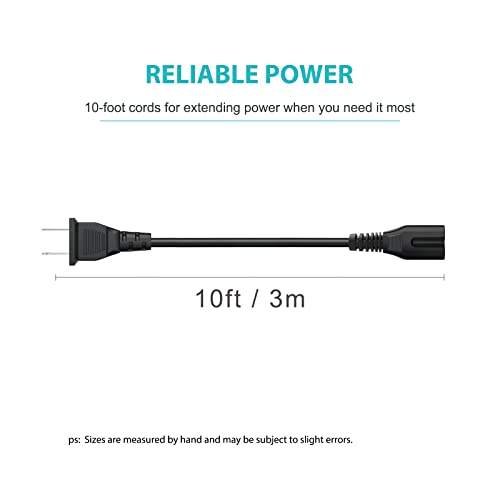 10Ft 2 Prong AC Power Cord Plug for Sony SRS-XP500 SRS-XP700 SRS-RA3000 XB72 GTK-XB60 XB90 GTK-XB5 XB7 MHC-V13 MHC-V71 Wireless Portable Speaker Replacement Charger Charging Cable Power Supply Cord