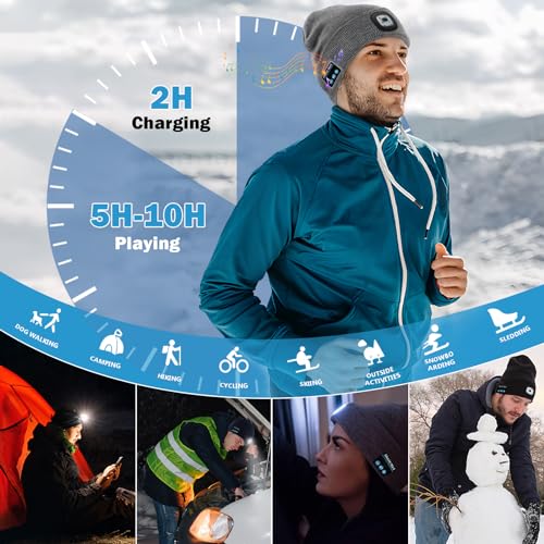 Bluetooth for Women Men Dad Beanie Hats with Light,Musical Knitted Cap with Headphone(Red)