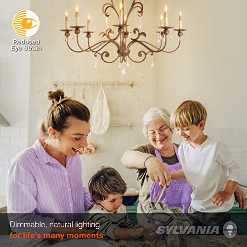 LEDVANCE Sylvania Reduced Eye Strain B10 LED Light Bulb, 40W = 4W, 13 Year, Medium Base, Dimmable, Clear, 2700K, Soft White - 12 Pack (41227)
