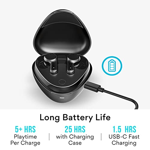 MEE audio Truly Wireless Active Noise Cancelling in-Ear Headphones with Ergonomic Design and 5 Hours Battery Life (25 Hours with Included Charging case)