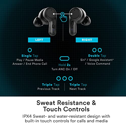 MEE audio Truly Wireless Active Noise Cancelling in-Ear Headphones with Ergonomic Design and 5 Hours Battery Life (25 Hours with Included Charging case)
