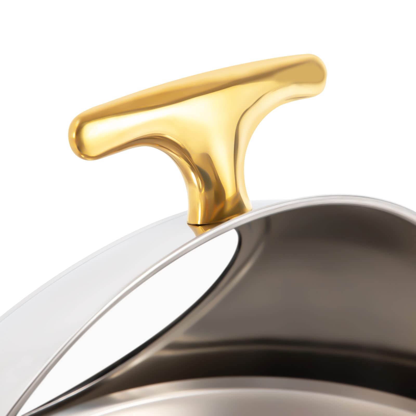 Roll Top Chafing Dish Buffet Set Gold Accent, Buffet Servers and Warmers Set Warming Tray, 6.3 Quart Round Stainless Steel with Glass Window for Wedding/Parties/Banquet & Events