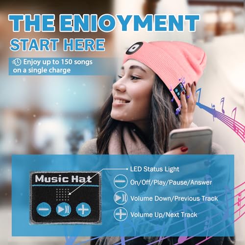 Bluetooth for Women Men Dad Beanie Hats with Light,Musical Knitted Cap with Headphone(Red)