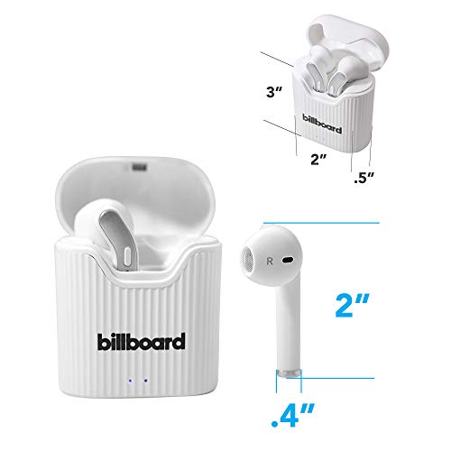 Billboard Bluetooth 5.0 True Wireless Stereo Earbuds with Charging Case, White/Gray (BB2808)