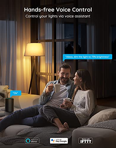Govee Smart Light Bulbs, Wi-Fi and Bluetooth Light Bulbs, Works with Alexa & Google Assistant, 9W 60W Equivalent Dimmable LED Light Bulbs, 2700K Soft Warm White LED Bulbs, No Hub Required, 4 Pack