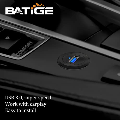 BATIGE Alloy Single Port USB 3.0 Dashboard Port Car Mount Flush Cable, Male to Female Waterproof Extension Cable for Car Truck Boat Motorcycle with LED Indicator - 3ft