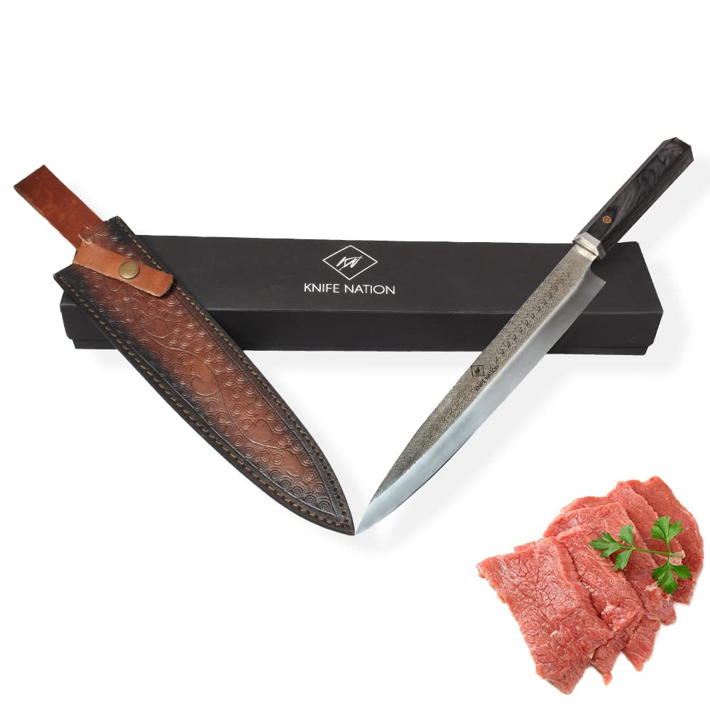 KN KNIFE NATION Sashimi Sushi Chef Knife 15 Inches for Kitchen - Ideal Chef Knife For Cutting, Filleting and Slicing Fish - Very sharp J2 Stainless Steel Blade With Elegant Color Wood Handle