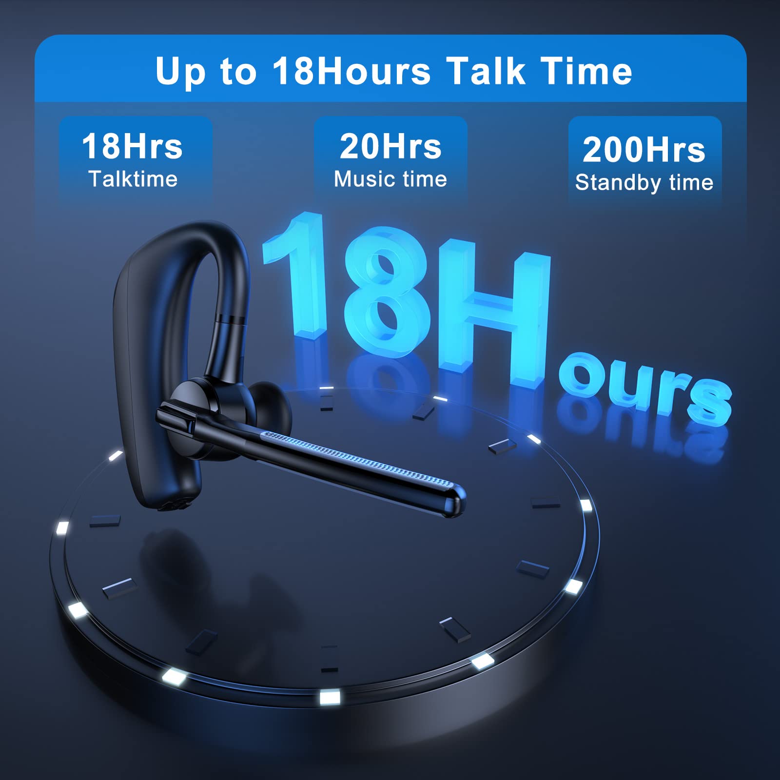 emotal Bluetooth Headset Dual-Mic ENC +CVC 8.0 Noise Cancelling Aptx HD HiFi Stereo15Hours HD Talktime 200Hours Standby Bluetooth Earpiece Compatible for iOS/Android Cellphone with Storage Case