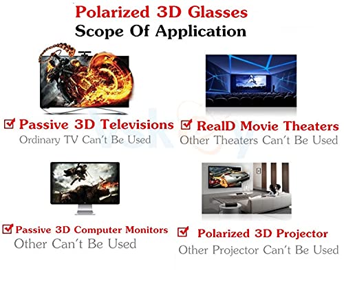 Passive 3D Glasses Polarized Lenses for Passive 3D TVs RealD Cinema Projectors Sony Sharp Samsung LG Philips, Note: Not Compatible with 3D Active Shutter TV Models - 4 Pairs