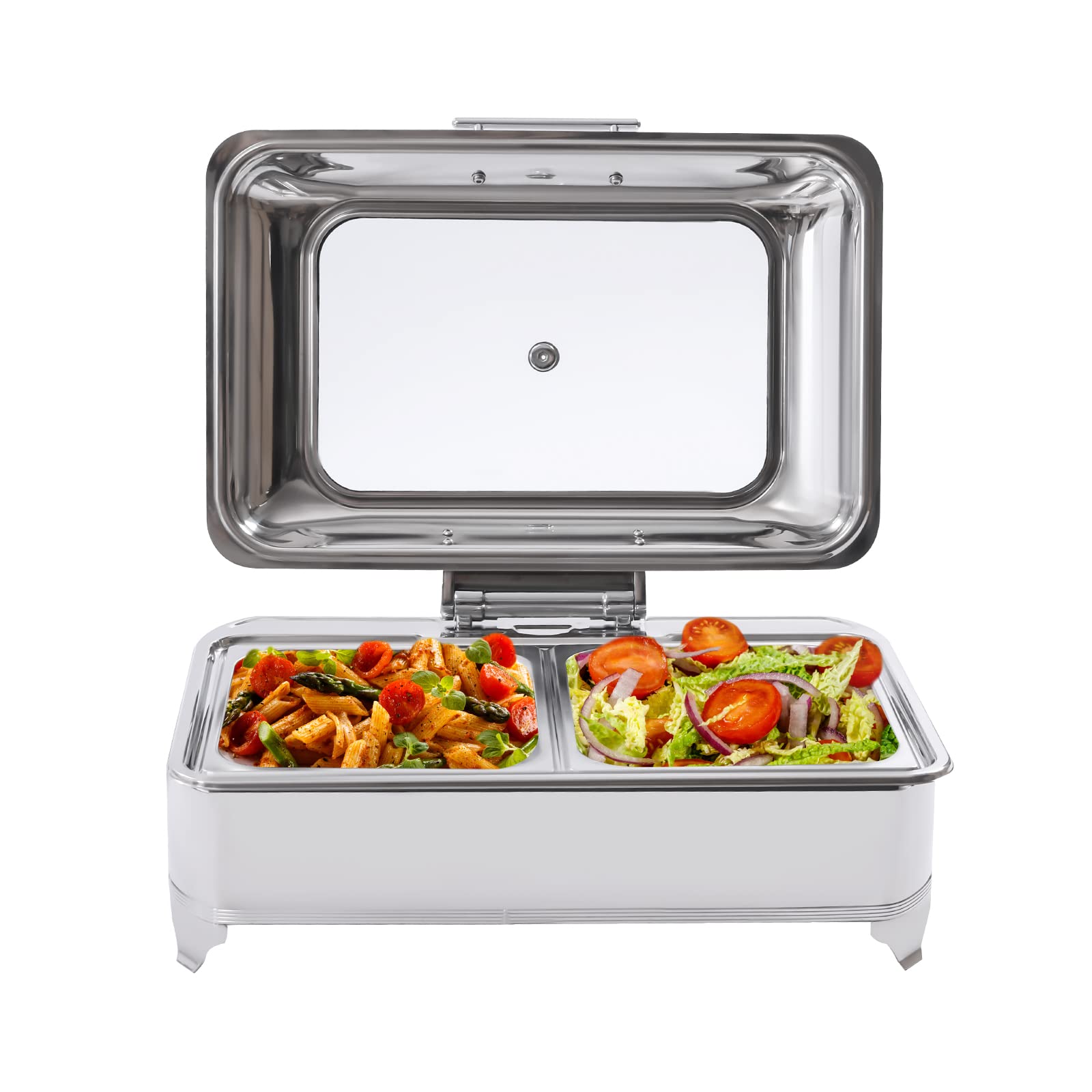 Electric Food Warmers 9L/ 9.5QT Stainless Steel Buffet Server and Warming Tray, 2 Chafing Dishes Tray Chafing Dish Buffet Set with Adjustable Temperature for Parties, Entertaining