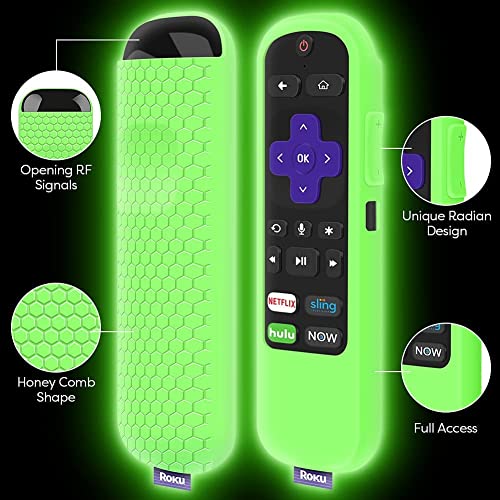 3 Pack Protective Case for TCL Roku TV Steaming Stick 3600R/3800/3900 Remote, Silicone Cover Roku Voice/Express/Premiere Remote Controller Skin, Replacement Sleeve Protector-Glow Green,Glow Blue,Red