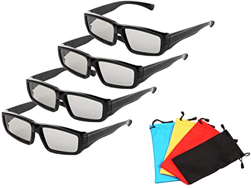 Passive 3D Glasses Polarized Lenses for Passive 3D TVs RealD Cinema Projectors Sony Sharp Samsung LG Philips, Note: Not Compatible with 3D Active Shutter TV Models - 4 Pairs