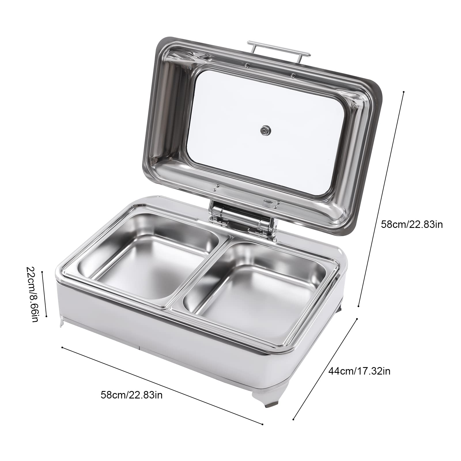 Electric Food Warmers 9L/ 9.5QT Stainless Steel Buffet Server and Warming Tray, 2 Chafing Dishes Tray Chafing Dish Buffet Set with Adjustable Temperature for Parties, Entertaining
