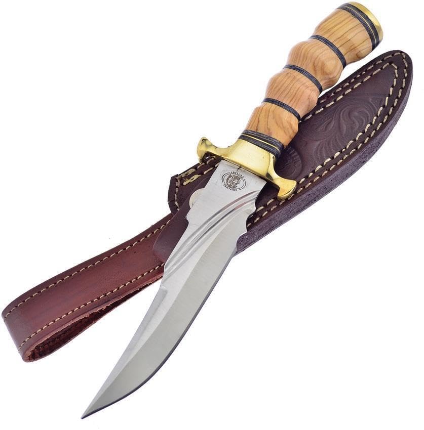 PIÑATAS OLE Cutlery 10" Fixed Blade Olive Wood Handle Chipaway Knife + Sheath CW6082OW