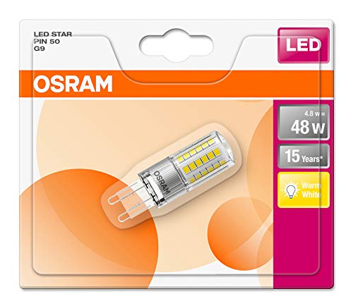 OSRAM LED Star PIN G9 / LED lamp: G9, 4.80 W, 48 W Replacement for, Clear, Warm White, 2700 K, / Pack of 9