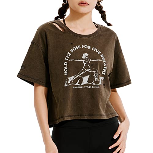 Shirts for Teens Girls, Y2K Crop Top T Shirt, Short Sleeve Tops T in Soft Breathable, Tops Sweaters for Women in Charcoal (Brown, Large)